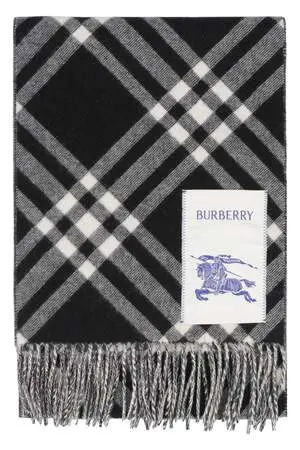 Burberry Checkered Cashmere Scarf 168x30 Cm With Fringed Edges