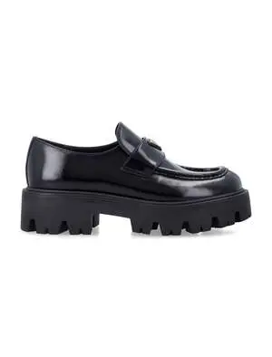 Prada Brushed Leather Loafers With Enameled Triangle Logo And 50 Mm Monoblock Rubber Sole - Nero