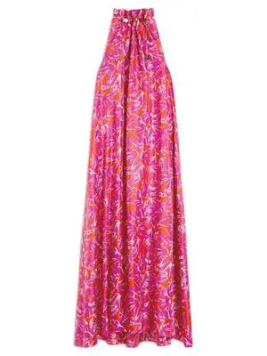 Max Mara Silk Printed Maxi Dress - Fucsia
