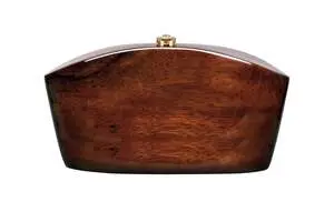 Rocio Twiggy Sculptural Wooden Clutch With Chain Strap - Dark Brown