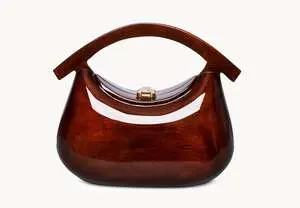 Rocio Miya Wooden Top Handle Bag - Dark Brown