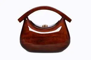 Rocio Miya Wooden Top Handle Bag - Dark Brown