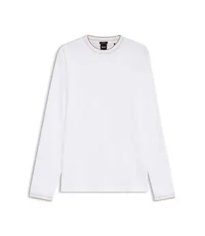 BOSS Long-sleeved T-shirt In Mercerized Cotton With Contrast Trim - White