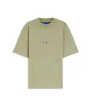 Hugo Cotton-jersey T-shirt With Blue Logo Patch - Beige
