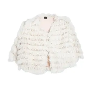 Saachi Faux Fur Tasseled Capelet - White