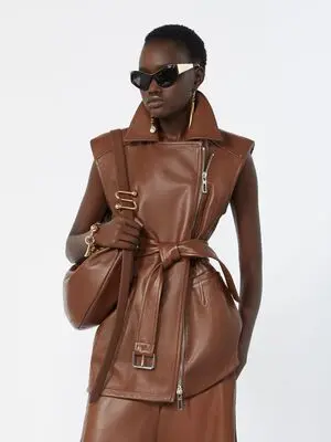 Max Mara Sleeveless Nappa Leather Jacket