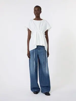 Max Mara Cotton Poplin Blouse With Drawstring Detail - White
