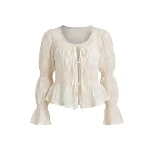 Saachi Floral Lace Tie-front Top