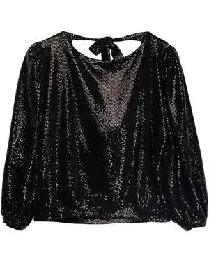 DOLORES PROMESAS Sequined Short Top With Draped Back Neckline - Black