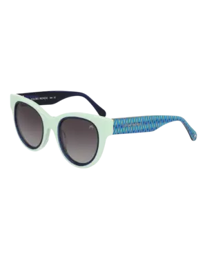 DOLORES PROMESAS Green / Blue Oval Aqua Green Glasses With Navy Blue Rim And Pyramid Print - Green/blue