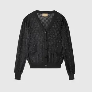 Gucci Fine Wool Gg Crystal Cardigan - Black