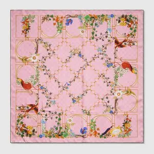 Gucci Printed Gg Silk Twill Carr - Pink