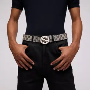 Gucci Reversible Gg Coated Canvas And Leather Belt With Interlocking G Buckle - Blue