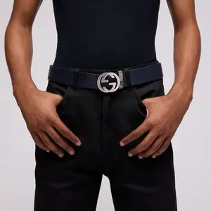 Gucci Reversible Gg Coated Canvas And Leather Belt With Interlocking G Buckle - Blue