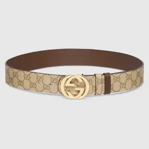 Gucci Reversible Belt With Interlocking G Buckle - Beige