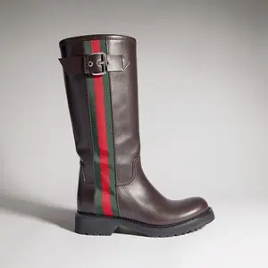 Gucci Biker Boot With Web Leather