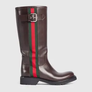 Gucci Biker Boots With Web Detail - Brown