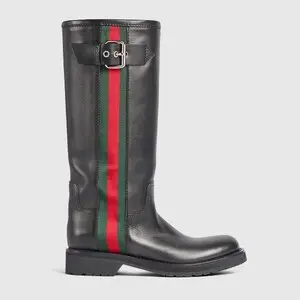 Gucci Biker Boot With Web Leather - Black