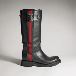 Gucci Biker Boot With Web Leather