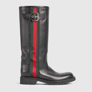 Gucci Biker Boots With Web Detail - Black