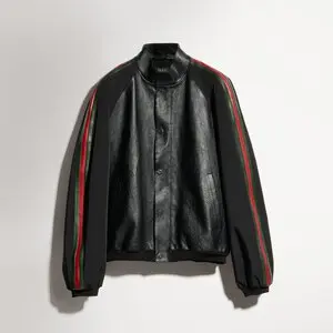 Gucci Leather Bomber Jacket With Web