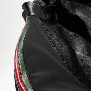 Gucci Leather Bomber Jacket With Web