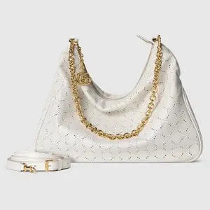 Gucci Lady Lunetta Chain Medium Shoulder Bag In Leather - White