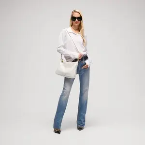 Gucci Lady Lunetta Chain Medium Shoulder Bag In Leather - White