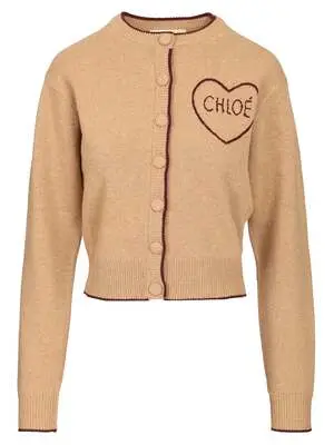 Chloé Fitted Ribbed Crew Neck Cardigan - Brown
