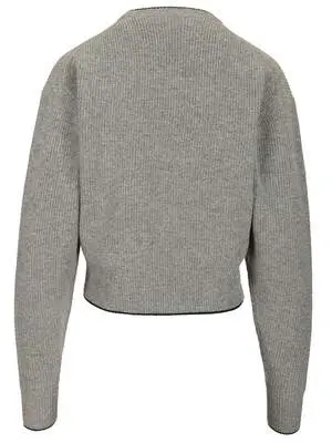 Chloé Ribbed Wool And Cashmere Cropped Fitted Sweater With Embroidered Heart Logo - Gray