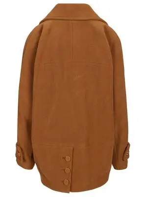 Chloé Short Double-breasted Wool Coat With Herringbone Pattern