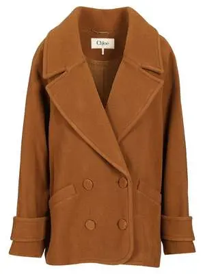 Chloé Double-breasted Herringbone Wool Coat - Brown