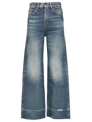 Chloé Indigo Cotton Denim Flared Jeans With Frayed Hem - Blue
