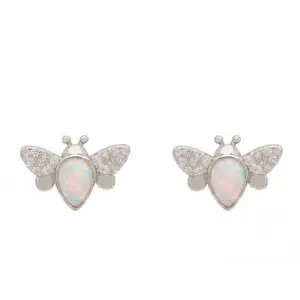 LATELITA Silver & White Opal Busy Bee Stud Earrings - Silver/white