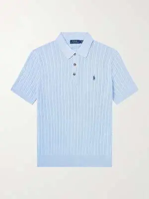 Polo Ralph Lauren Logo-embroidered Cable-knit Cotton Polo Shirt - Blue