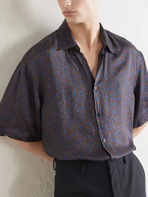 Dries Van Noten Camp-collar Printed Satin Shirt