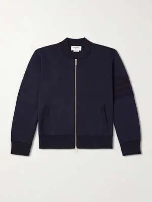 Thom Browne Striped Wool, Linen And Cotton-blend Zip-up Cardigan