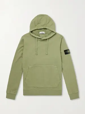 Stone Island Garment-dyed Cotton-fleece Hoodie - Green