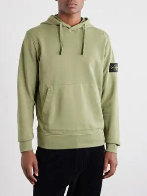 Stone Island Garment-dyed Cotton-fleece Hoodie - Green