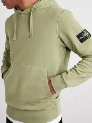 Stone Island Garment-dyed Cotton-fleece Hoodie - Green