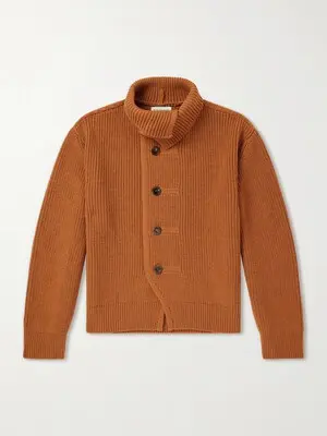 Dries Van Noten Marino Shawl-collar Ribbed Wool Cardigan - Orange