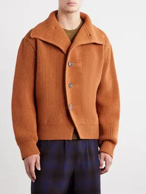 Dries Van Noten Marino Shawl-collar Ribbed Wool Cardigan
