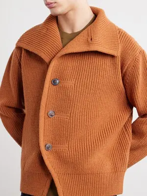 Dries Van Noten Marino Shawl-collar Ribbed Wool Cardigan