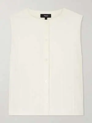 Theory Striped Cotton-voile Tank - Ivory