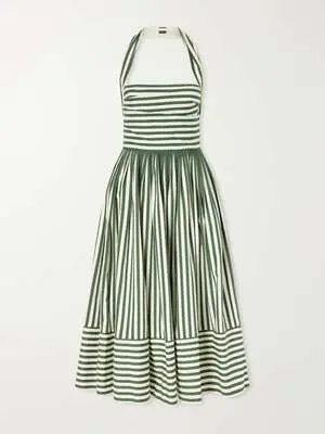Carolina Herrera Striped Cotton-blend Midi Dress - Green