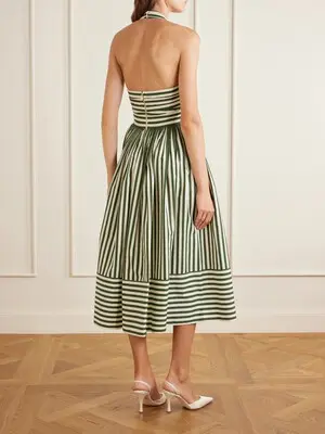Carolina Herrera Striped Cotton-blend Midi Dress - Green