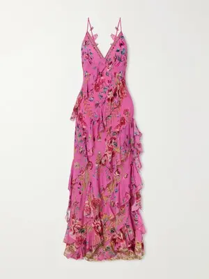 Camilla Embellished Ruffled Silk-georgette Maxi Dress - Pink