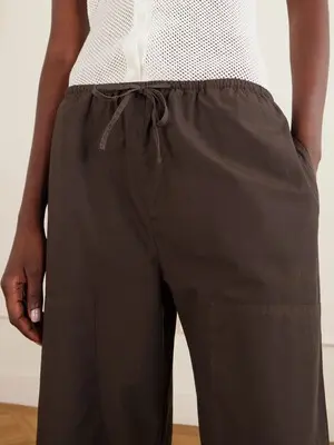 LESET Kyoto Cotton-poplin Wide-leg Pants - Brown