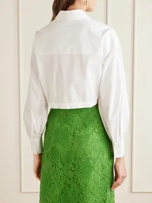 Carolina Herrera Cropped Cotton-blend Blouse With Billowing Sleeves
