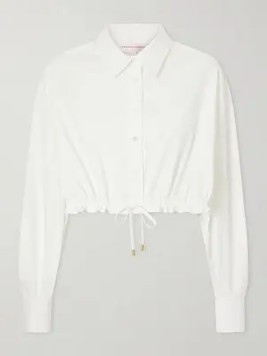 Carolina Herrera Cropped Cotton-blend Blouse With Billowing Sleeves